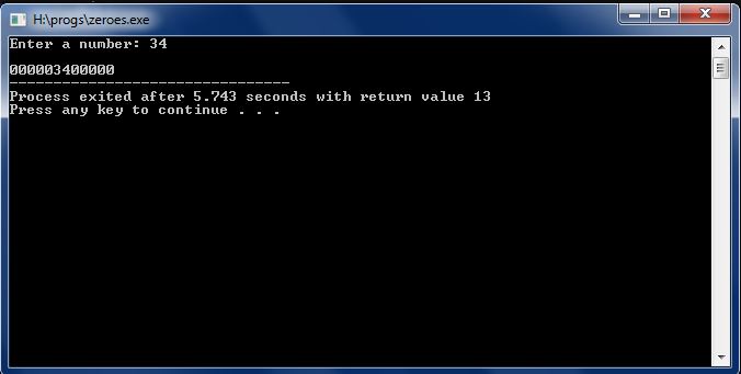 C Program to display entered number with leading zeros and trailing zeros.