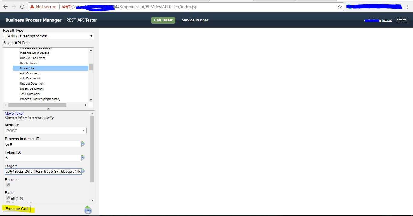 Move token using Rest API in IBM BPM