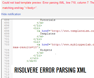 Risolvere “Error parsing XML” su Blogger • Scuolissima.com
