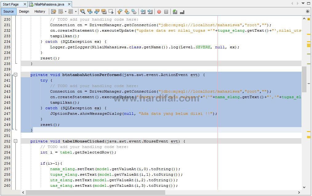 Membuat Program Aplikasi Crud Database Mahasiswa Dengan