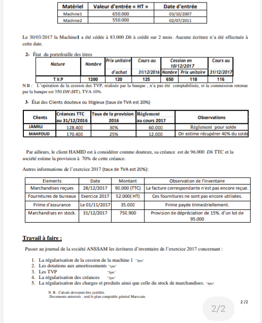 Examen corrigé de La comptabilité générale S2 - Compta ICI