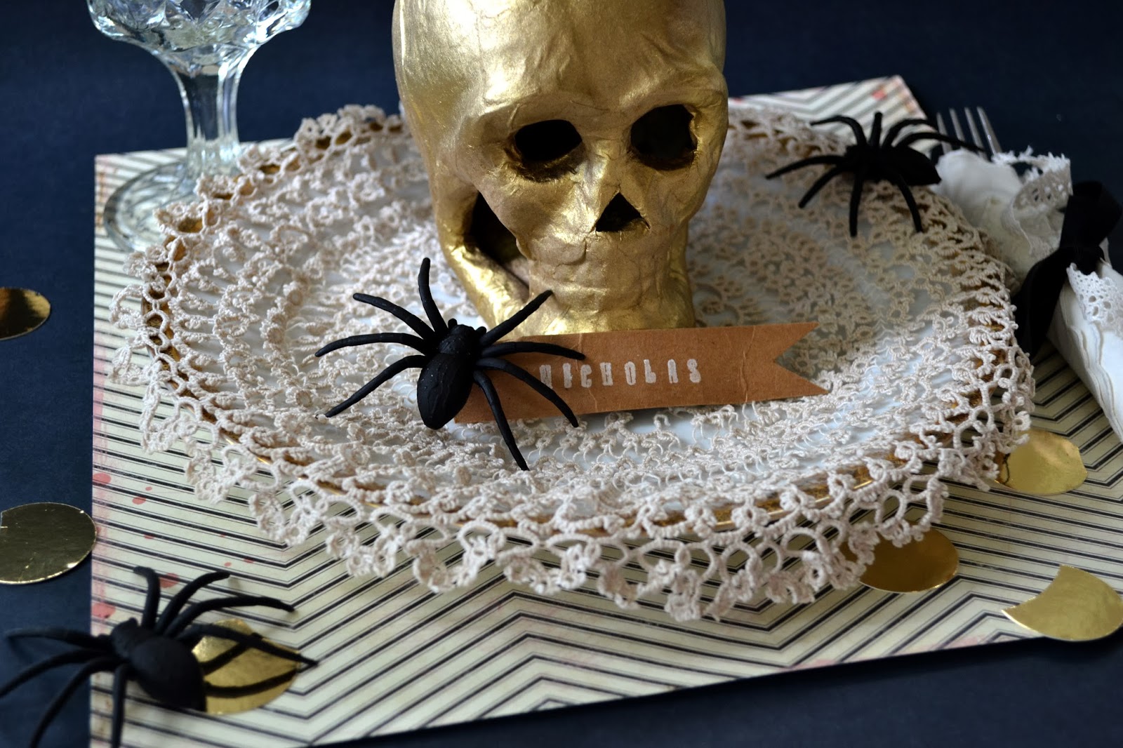 Attic Lace: Golden Skull Table Setting