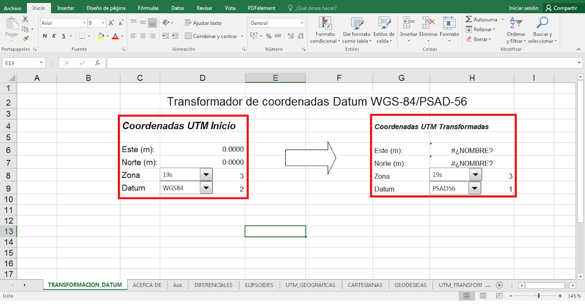 Transformación de Datum WGS-84 a PSAD-56 (EXCEL!!!)