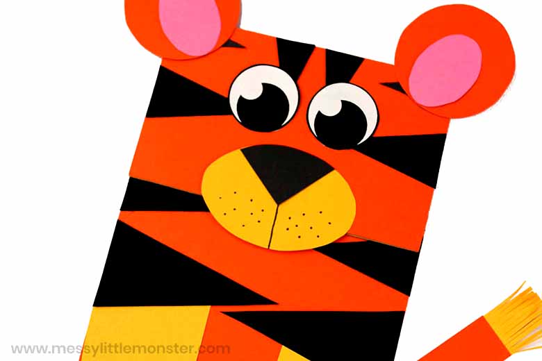 Paper Bag Puppet Tiger Craft - Template Included! - Messy Little Monster