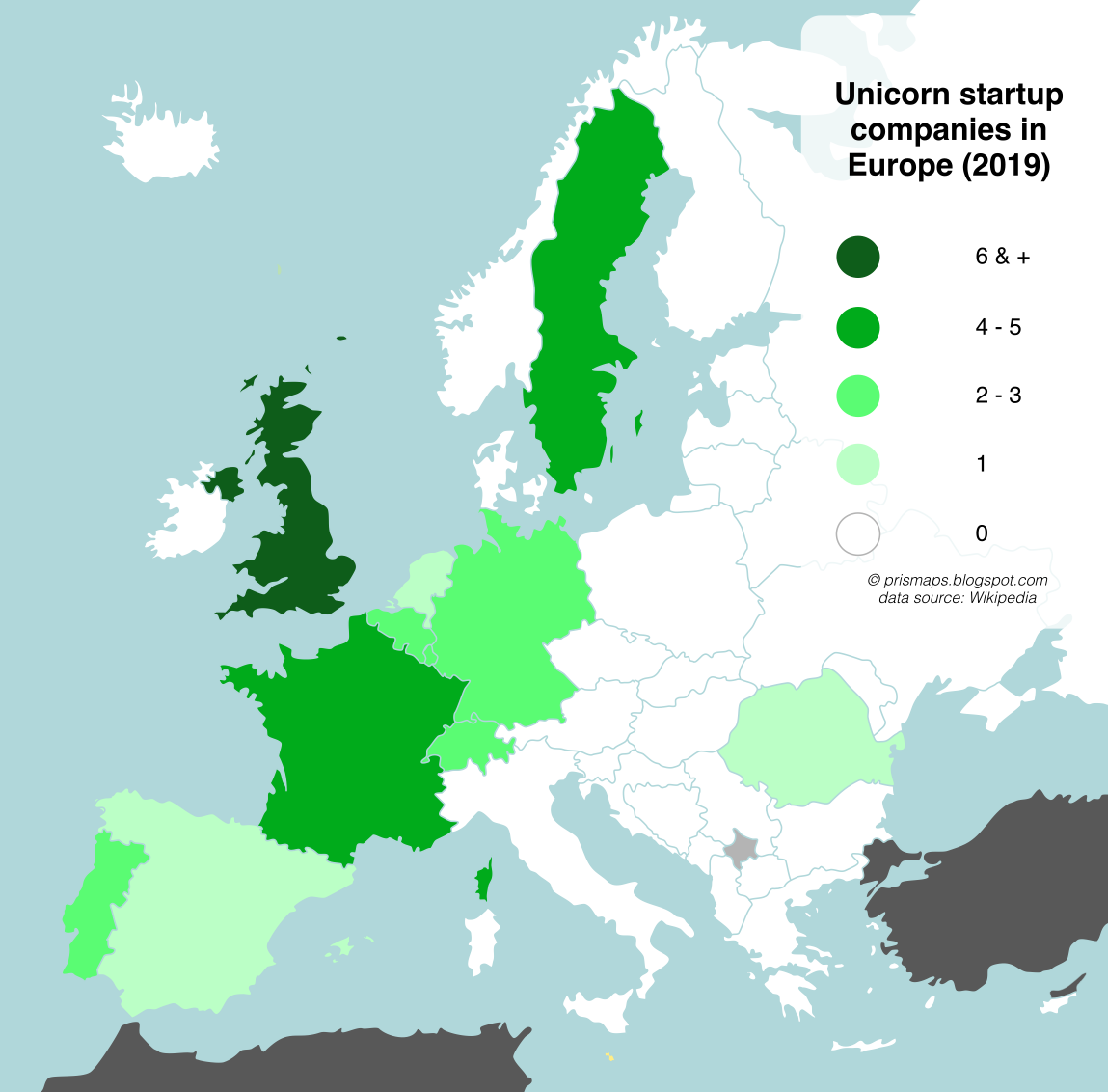 Prismaps - Maps of Europe: Unicorn startup companies in Europe