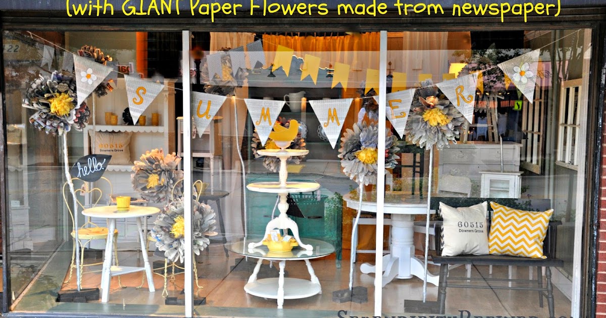 Serendipity Refined Blog: Summer Store Window with Giant Paper Flowers