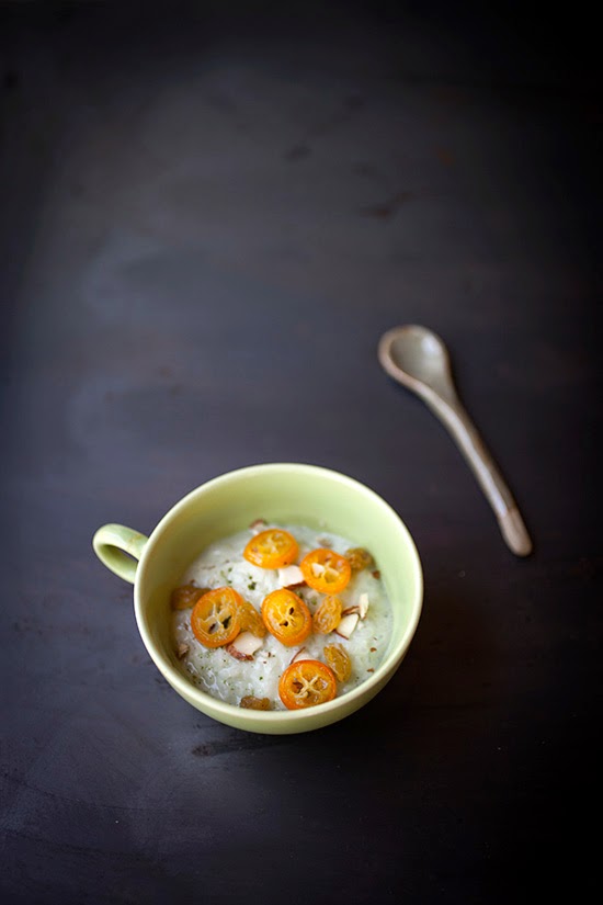 Green Jade Rice Pudding with Candied Kumquat | Bella Bonito