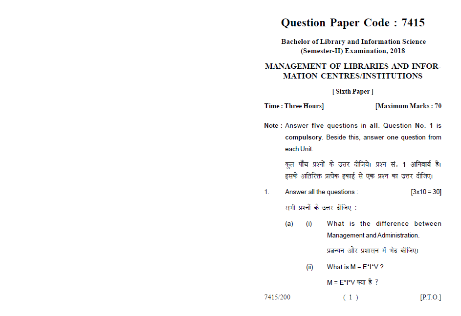 Lucknow University B.Lib.I.Sc. (Semester-II) MANAGEMENT OF LIBRARIES ...