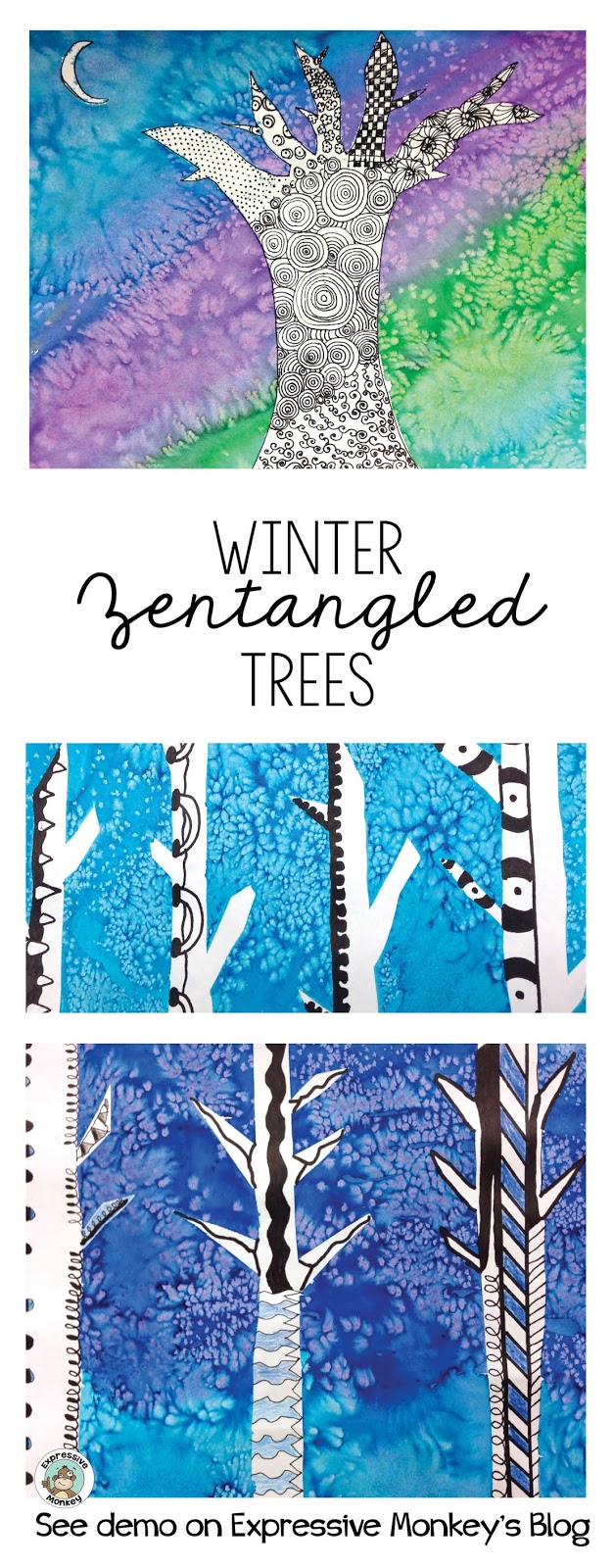 Zentangled Winter Trees | Expressive Monkey