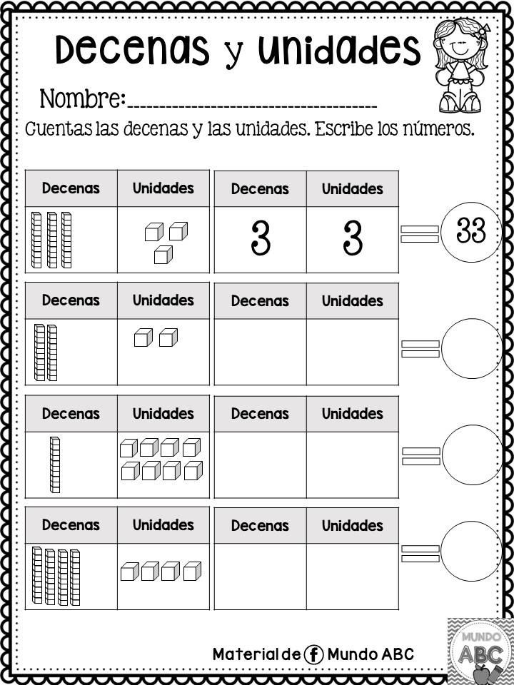 VALOR POSICIONAL EJERCICIOS UNIDAD Y DECENA