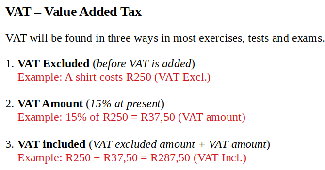 Mathematical Literacy Grade 10: VAT - Value Added Tax Theory