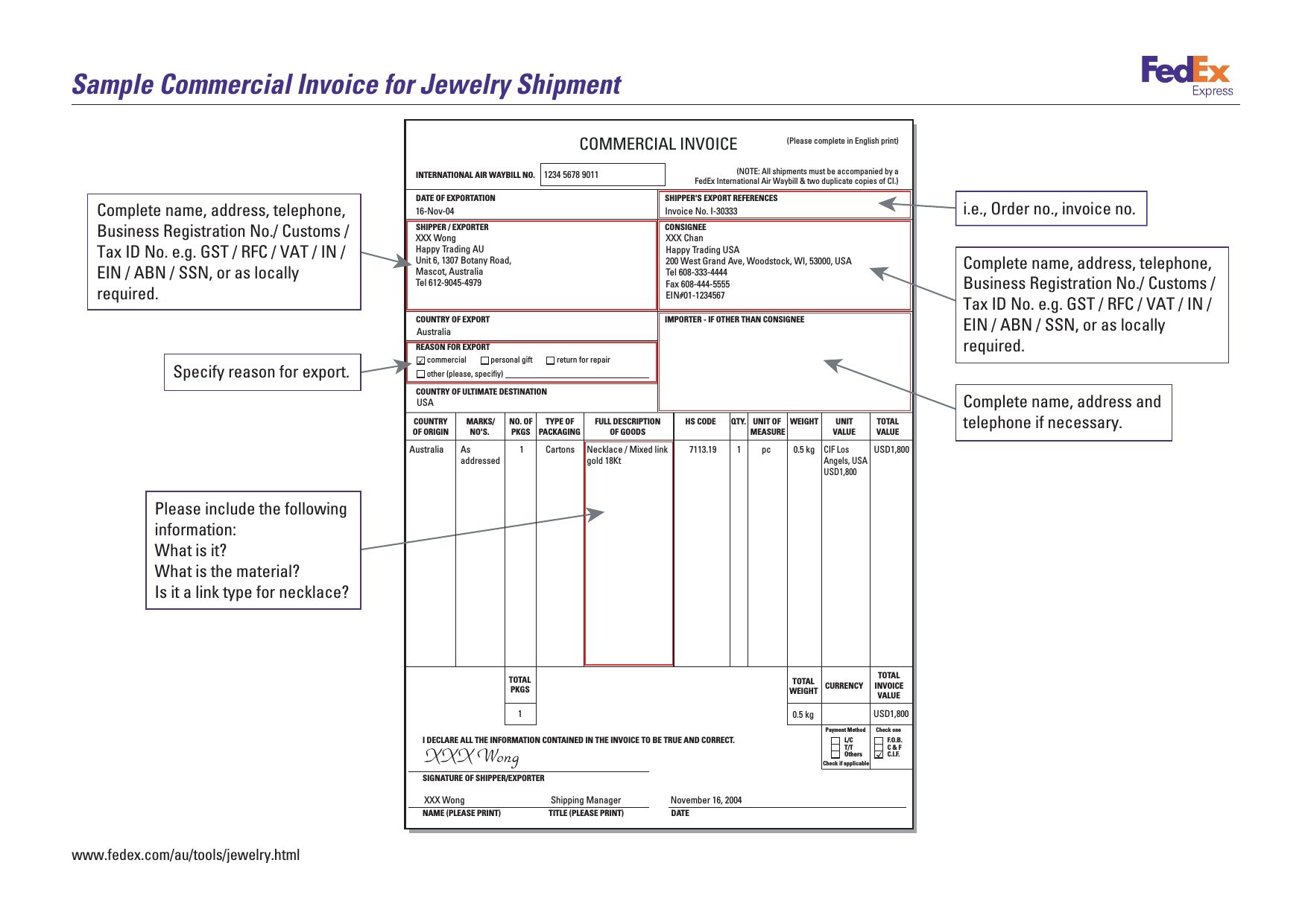 No Commercial Value Invoice - Invoice Template