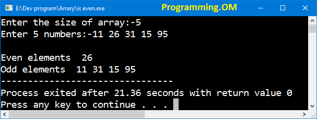 Program In C And C To Store Even And Odd Elements In Different Arrays From An Array