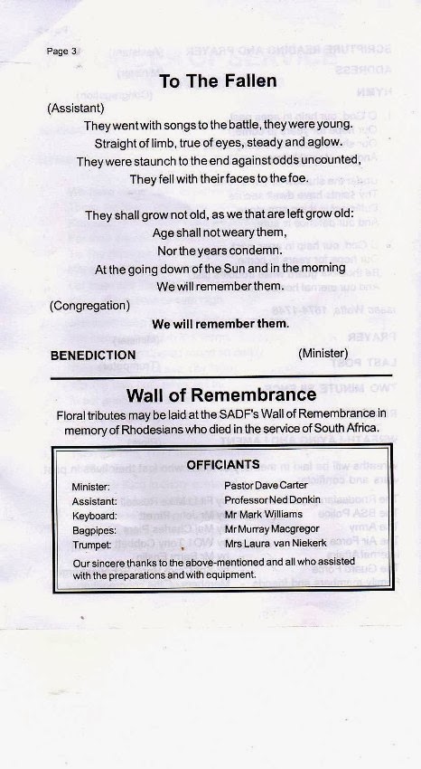 Our Rhodesian Heritage: Remembrance Sunday Service