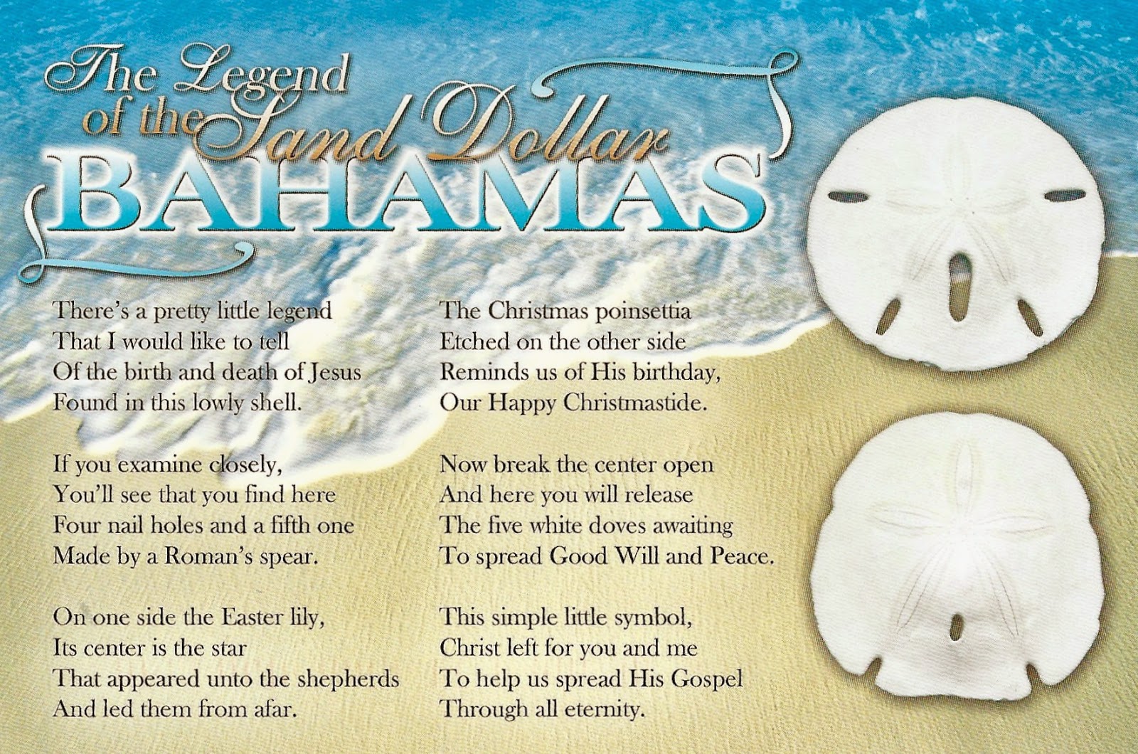 My Favorite Postcards: Legend of the Sand Dollar, From the Bahamas