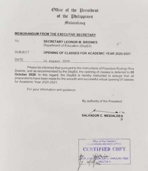 DepEd moves opening of classes to October 5