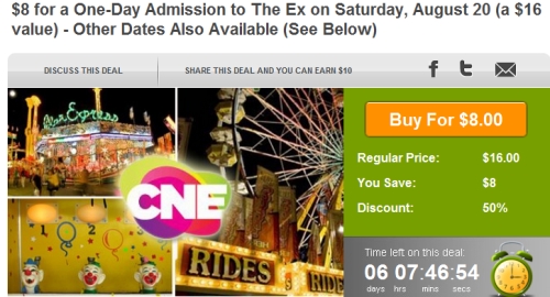 Canadian Daily Deals: Wagjag: 50% Off CNE One-Day Admission Tickets $8 ...