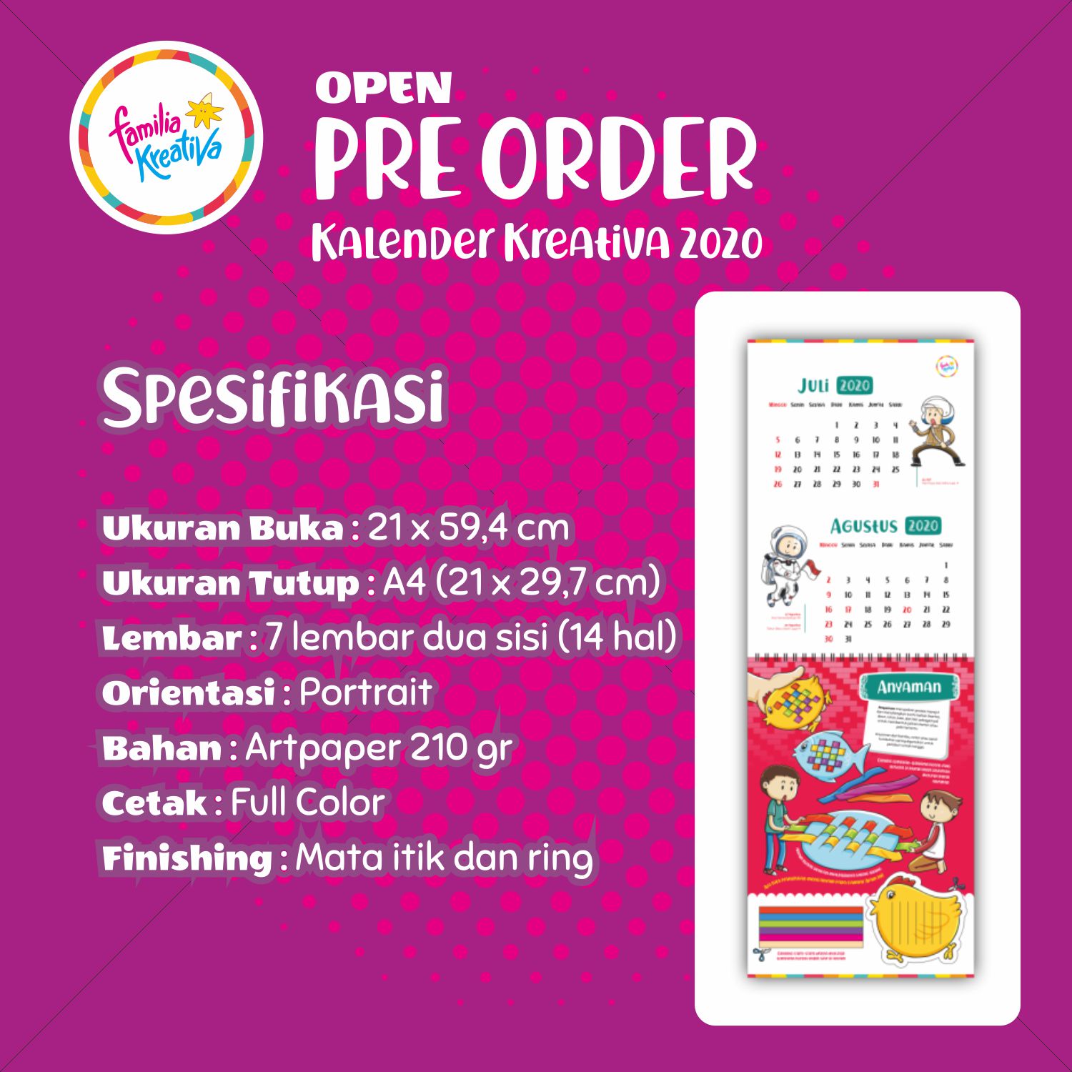 Pre-Order Kalender Familia Kreativa 2020