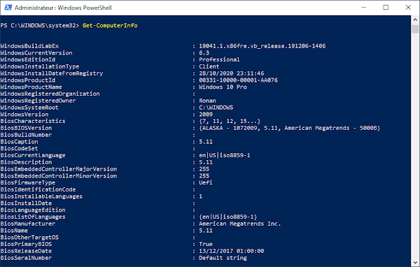 Informations sur le système avec Powershell (OS, hardware, CPU ...