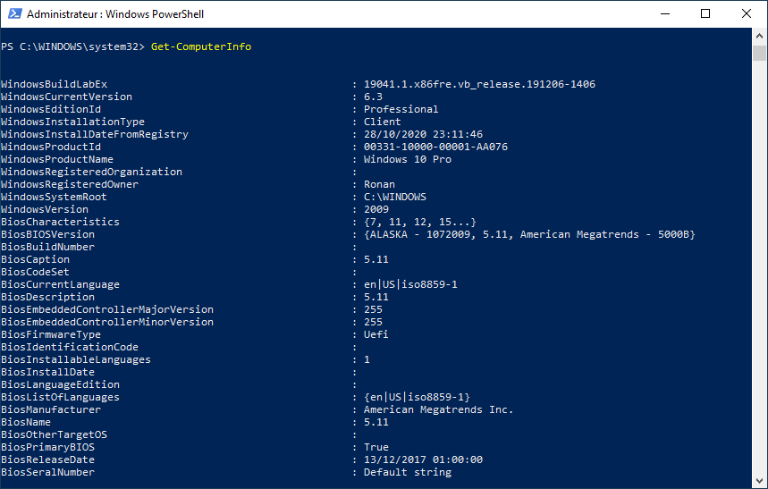 Informations sur le système avec Powershell (OS, hardware, CPU ...