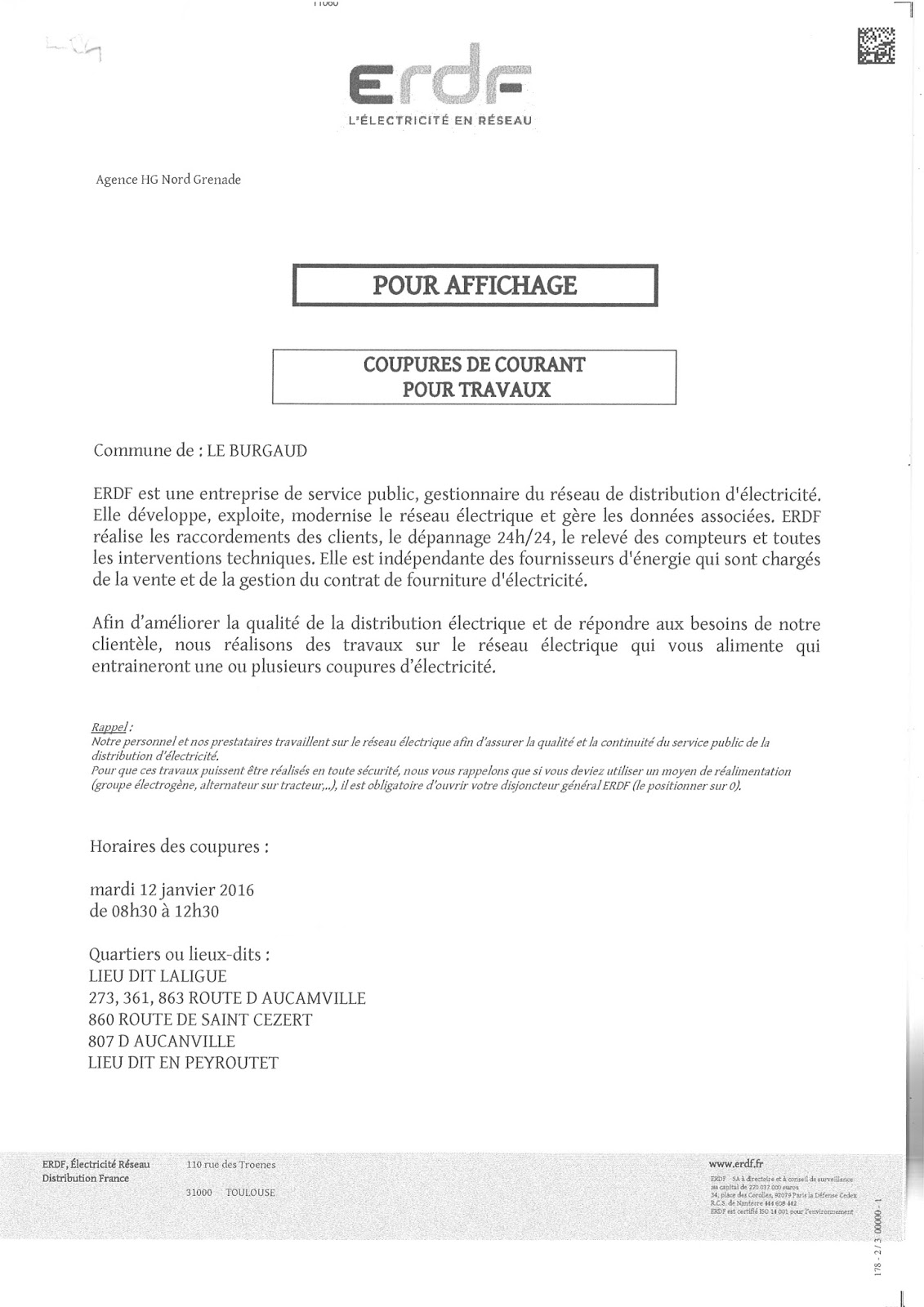 Mairie Le Burgaud: COUPURES D ELECTRICITE LE 12 JANVIER 2016 Mairie Le Burgaud: COUPURES D ELECTRICITE LE 12 JANVIER 2016