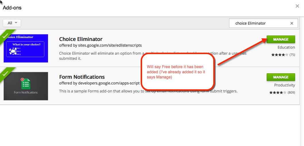 Google Forms Choice Eliminator Add on Google Forms Choice Eliminator Add on