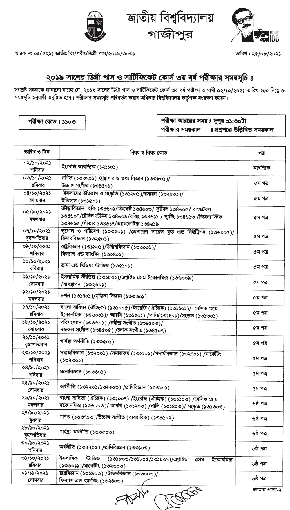 Degree 3rd Year Routine 2022 PDF Download [Session 2017-18]