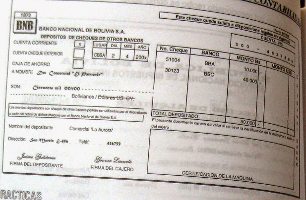 Recibo de depósito en cuenta corriente | FINANZAS y CONTABILIDAD