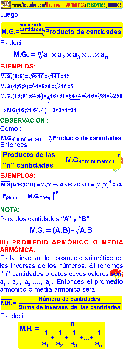 PROMEDIOS ARITMETICO GEOMÉTRICO ARMÓNICO PONDERADO EXPLICACIONES