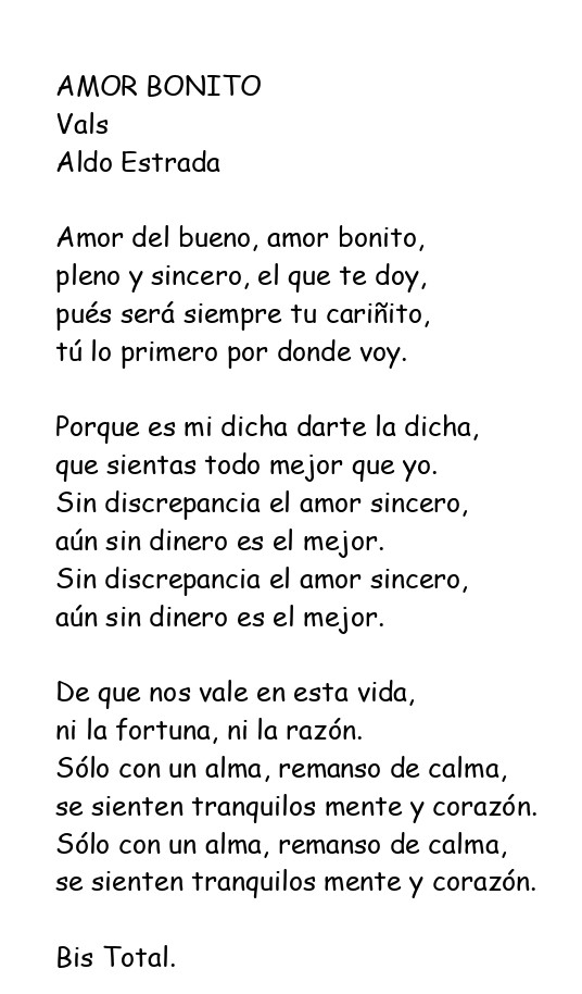 Amor Bonito, Letra y Audio, Cavero y Avilés