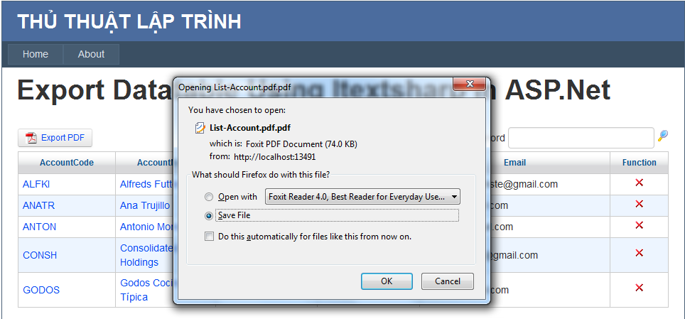 Sử dụng iTextSharp để Export dữ liệu Gridview sang PDF trong ASP.Net - Thủ thuật lập trình Asp ...