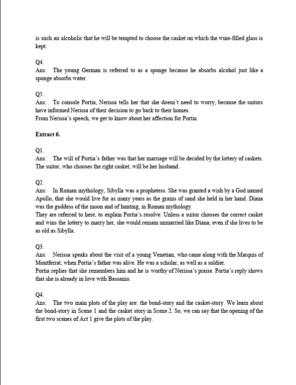 Merchant of Venice Act 1 - Scene 1 & Scene 2 Answers