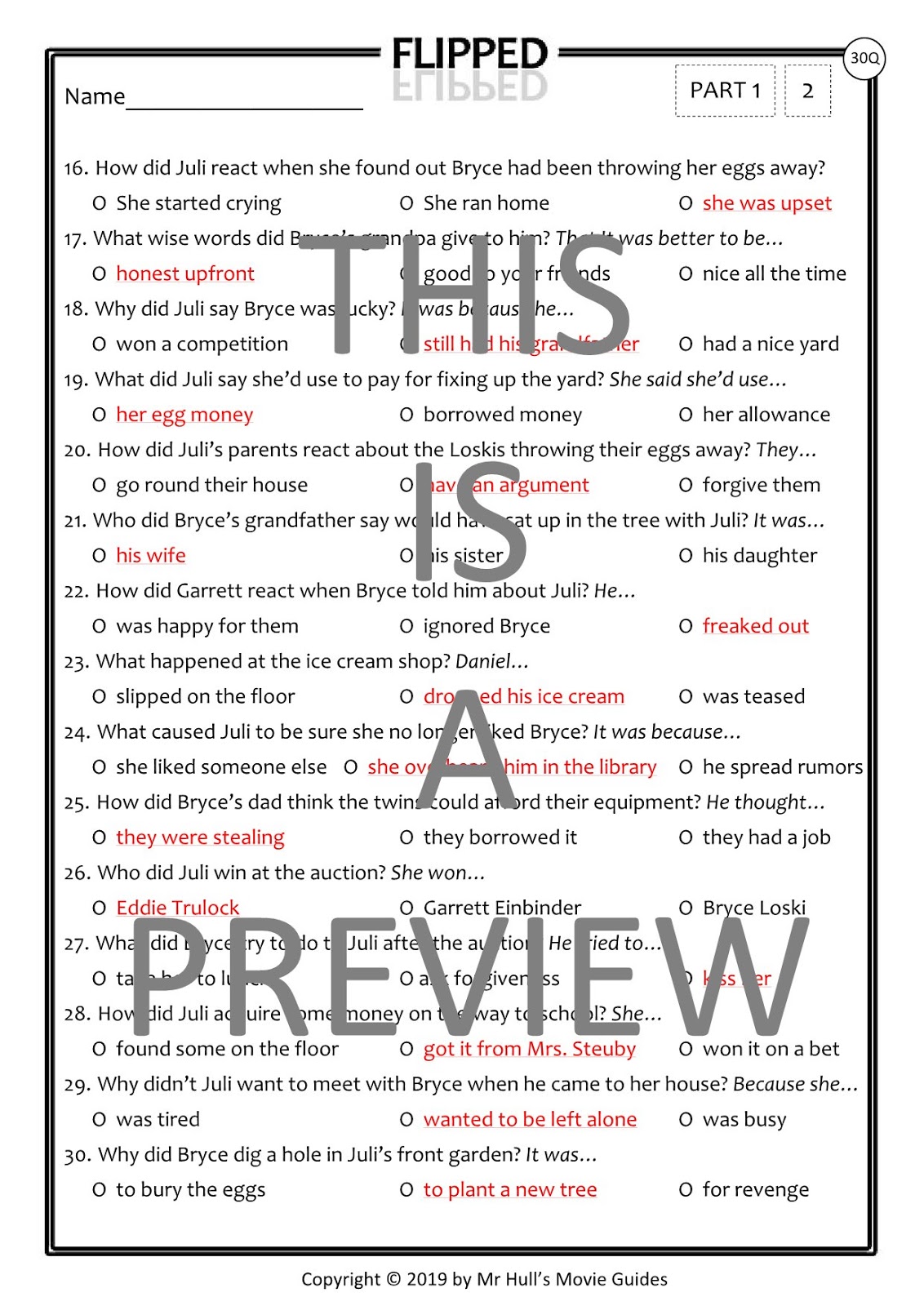 Flipped Movie Guide + Writing Activities - Answer Keys Included ~ Movie ...