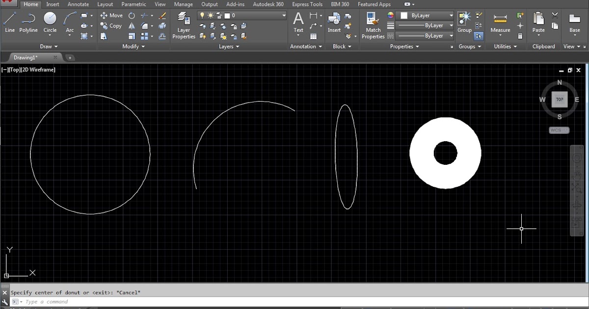 Belajar autocad Dasar perintah Circle,ARC, Donut dan elips