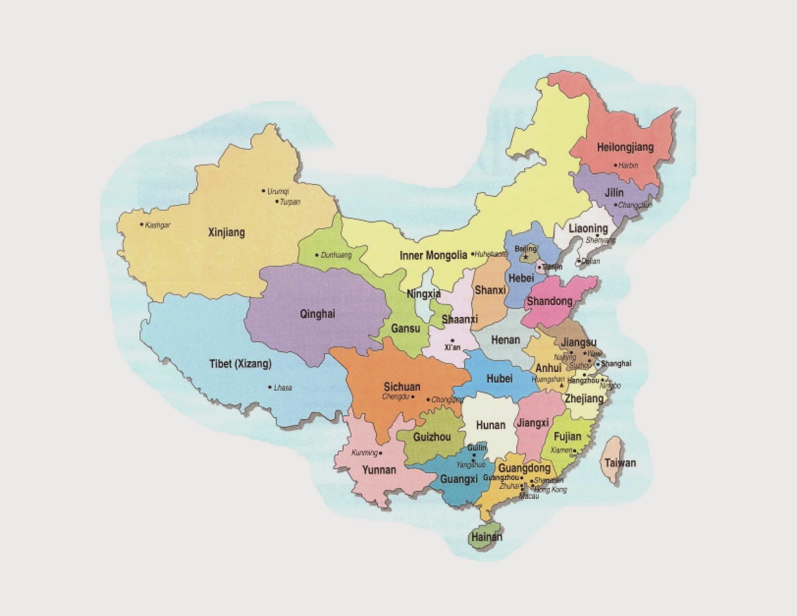 China: Map of China Showing Provinces