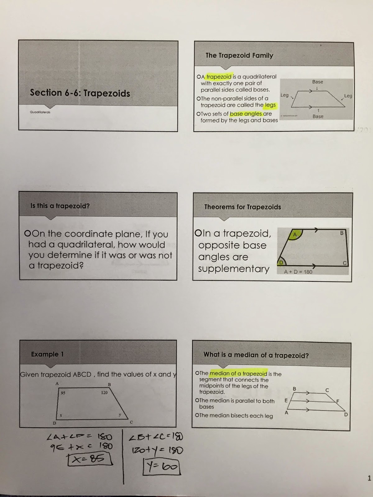 Honors Geometry - Vintage High School: Section 6-6: Trapezoids