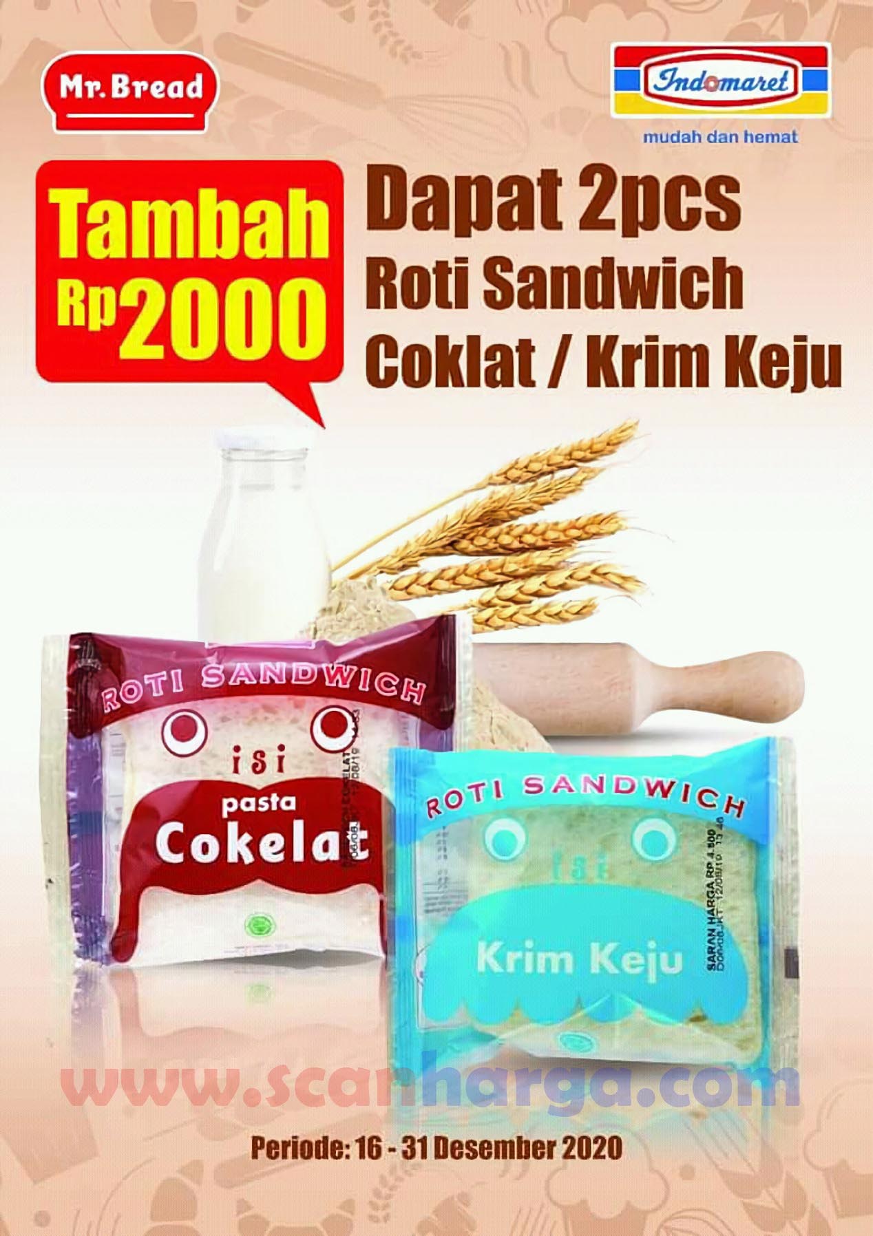 Mr Bread Promo Tambah Rp 2.000 Dapat 2 PCS Roti Sandwich Coklat / Krim ...