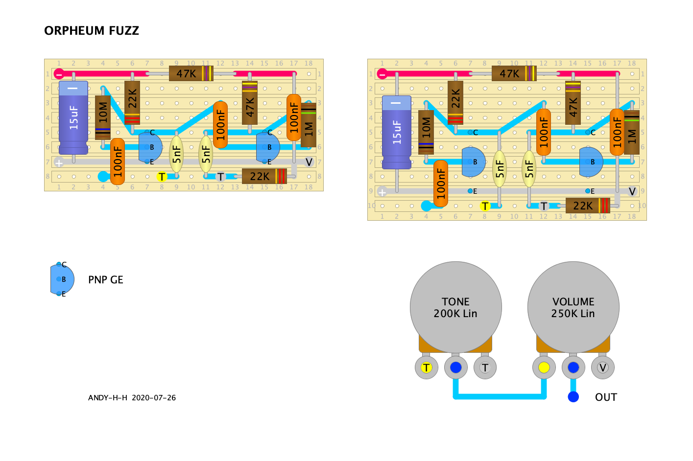 Guitar Effects - Vero - Point to Point - Tag Board Layouts: ORPHEUM: Fuzz