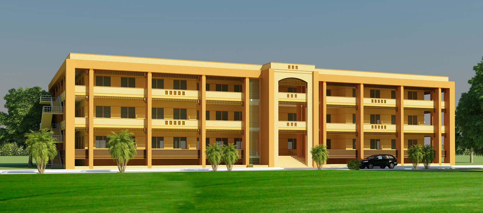 Company Offices Commercial Factory 3D Front Elevation Design ...