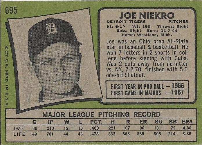 Topps 1971: no. 695 - joe niekro