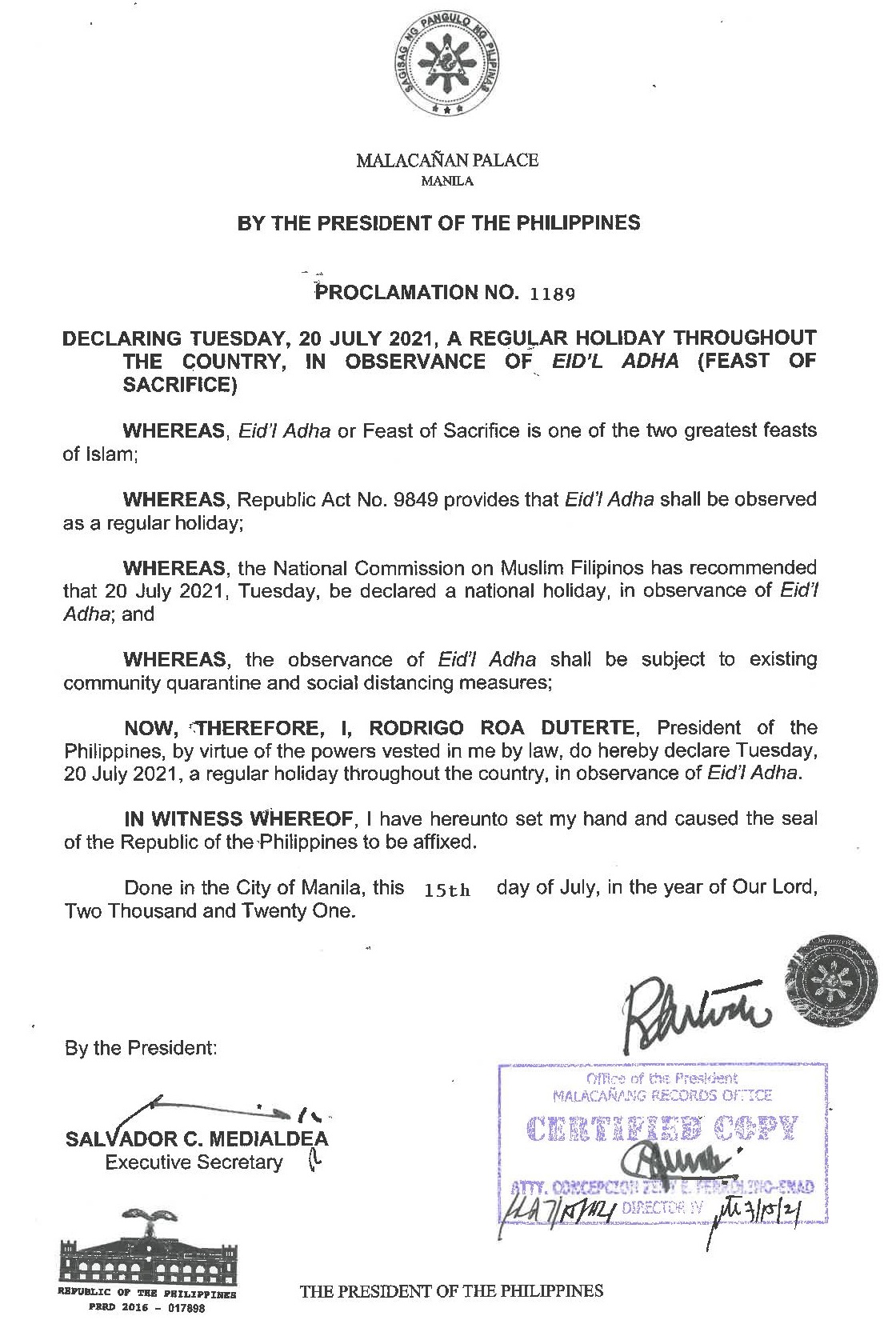 Philippine Holidays: 2021