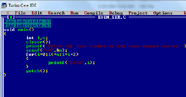 C program to print n consecutive numbers using for loop - horshed