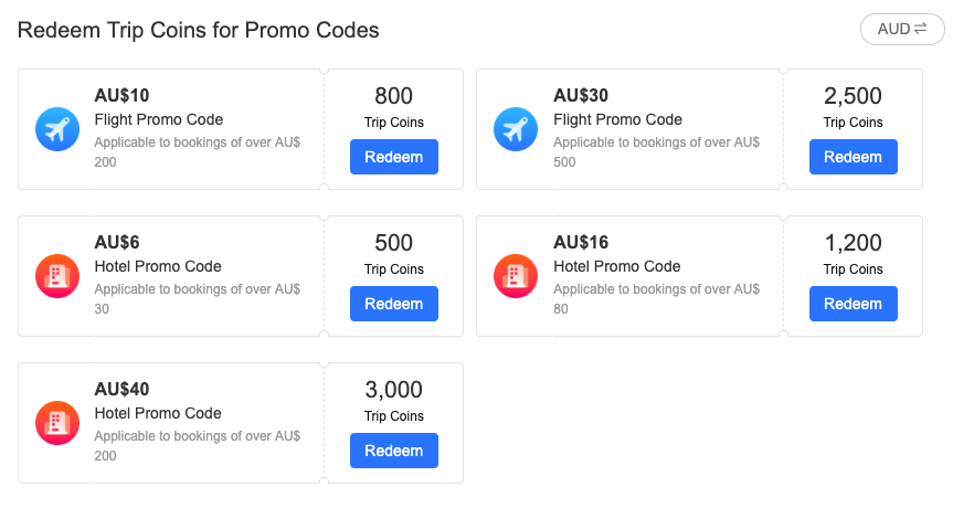 Trip.com App and points system