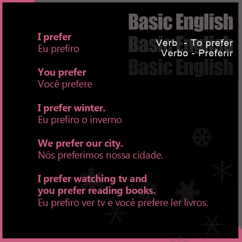 Inglês básico verbo to prefer - preferir