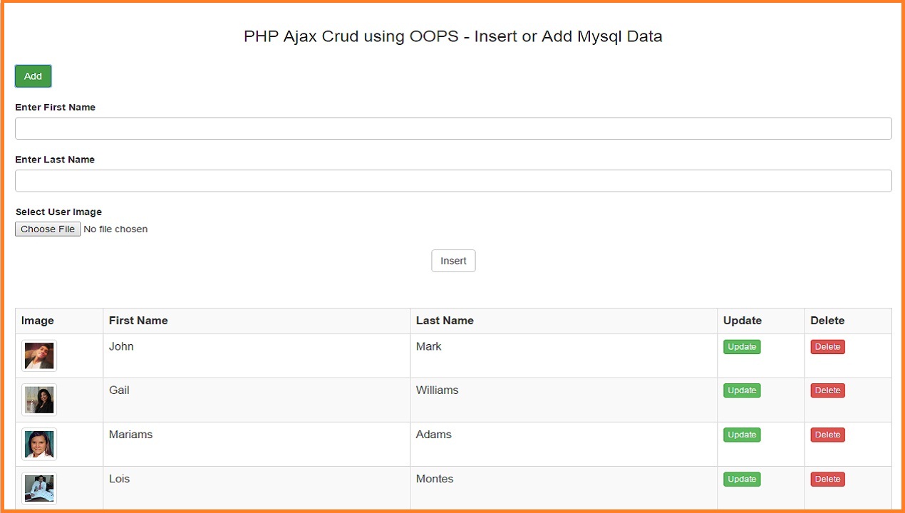 Php Ajax Crud Using Oops Insert Or Add Mysql Data