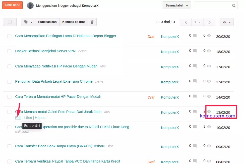 Cara Menampilkan Postingan Lama Di Halaman Depan Blogger - KOMPUTERX