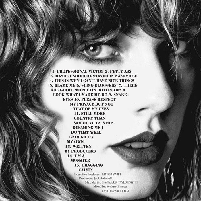 Farce the Music: Honest Taylor Swift Reputation Track List