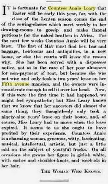 T C C: Countess Annie Leary of New York City Evicted From Her Fifth ...