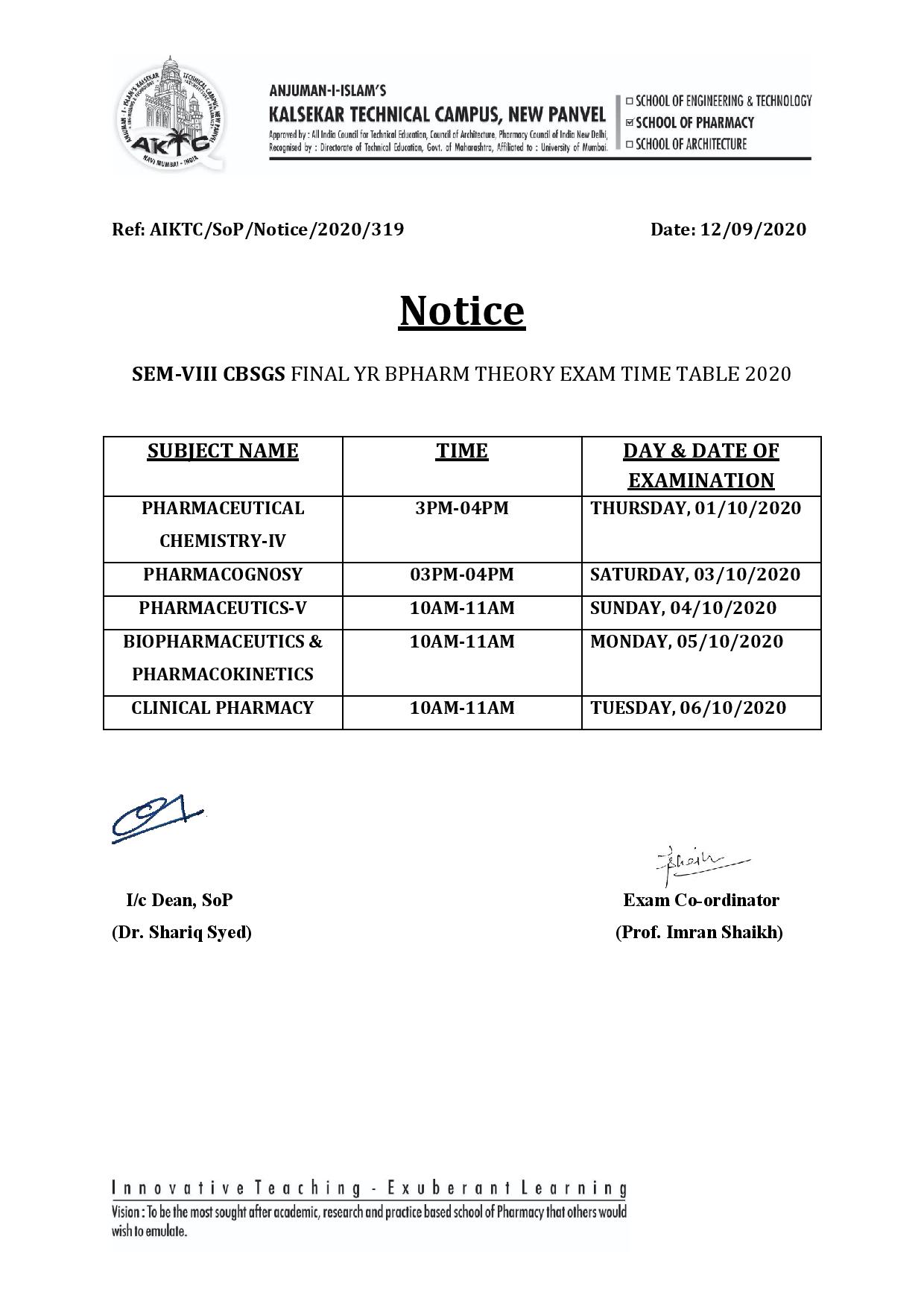 EXAM-CELL NOTICE BOARD: NOTICE-SOP-( B. PHARMA)- TIME TABLES- EXAM ...