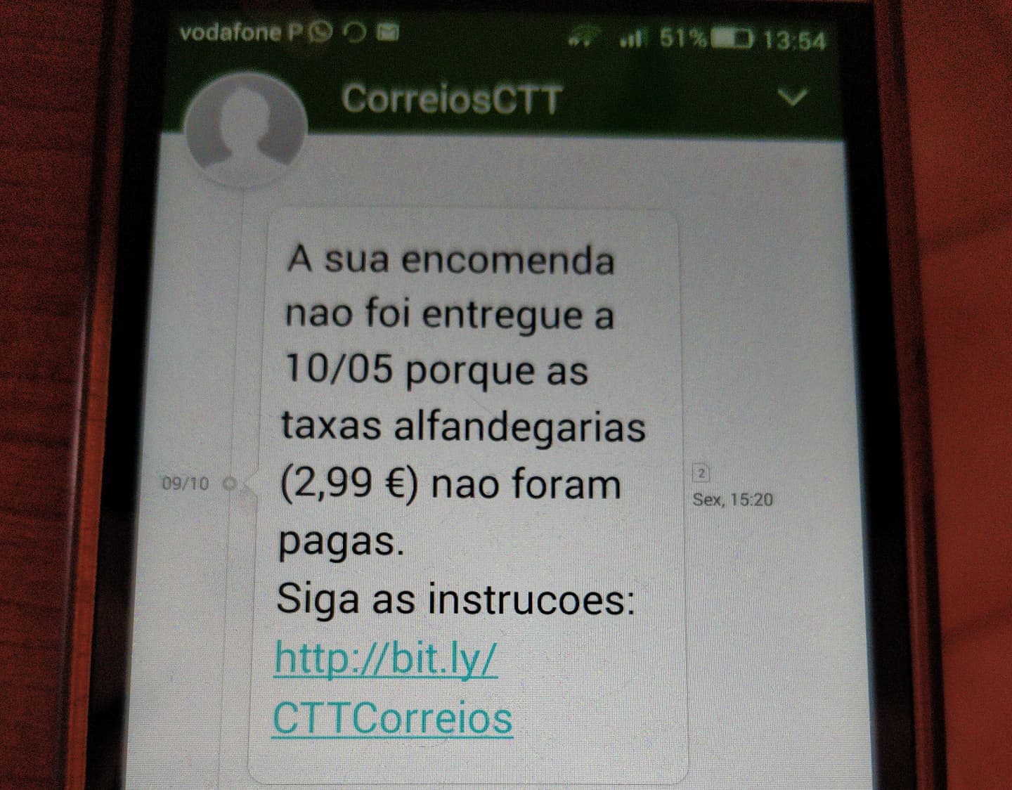 SMS fraudulento em nome dos CTT | Aberto até de Madrugada